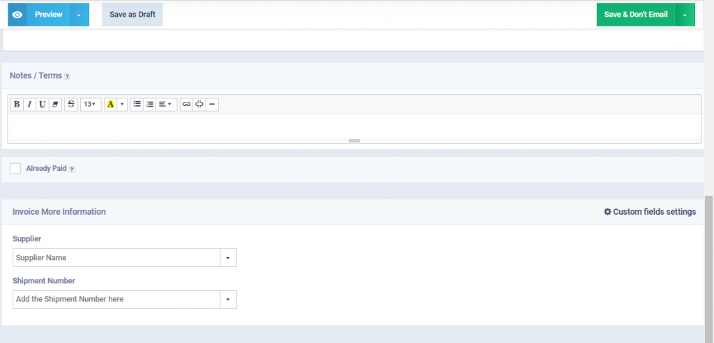 Creating a Custom Field on the Invoice. - Enerpize Knowledge Base