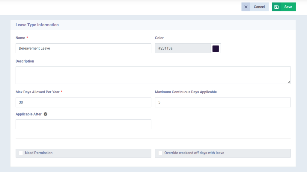 Leave Types and Permissions - Enerpize Knowledge Base