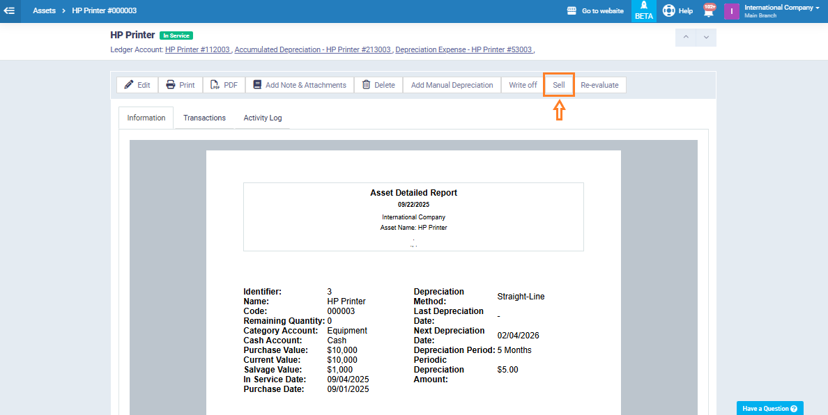 Creating a Sales Invoice for Selling an Asset - Enerpize Knowledge Base